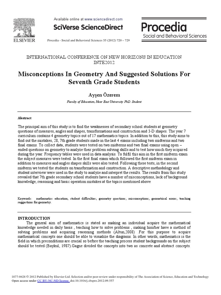 Misconceptions in Geometry and Suggested Solutions For Seventh Grade ...