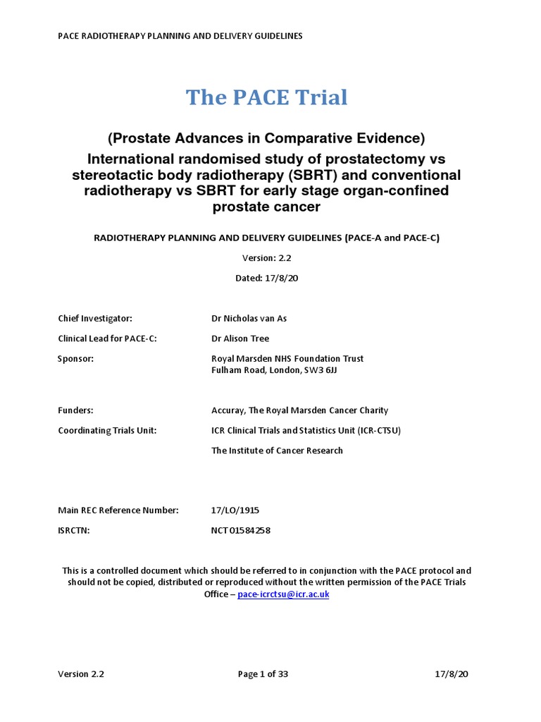 The PACE Trial: Radiotherapy Planning and Delivery Guidelines (Pace-A ...