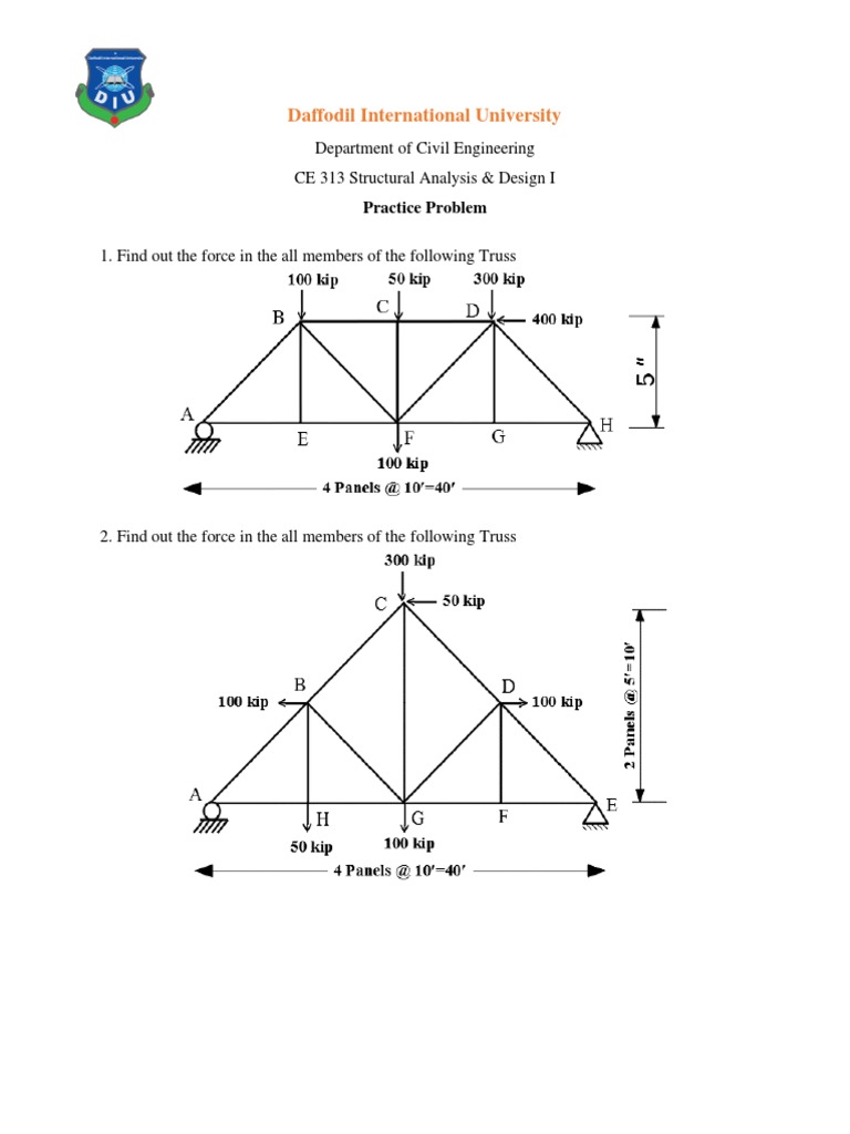 Practice Problem On Truss Analysis | PDF