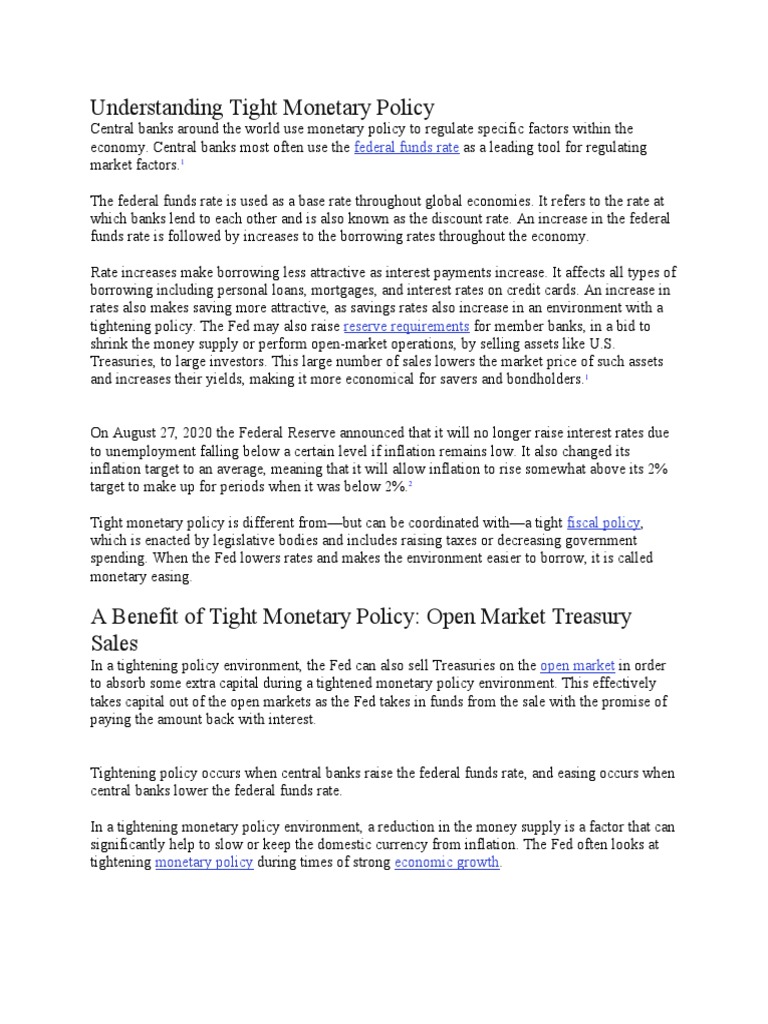 Understanding Tight Monetary Policy | PDF | Monetary Policy | Money Supply