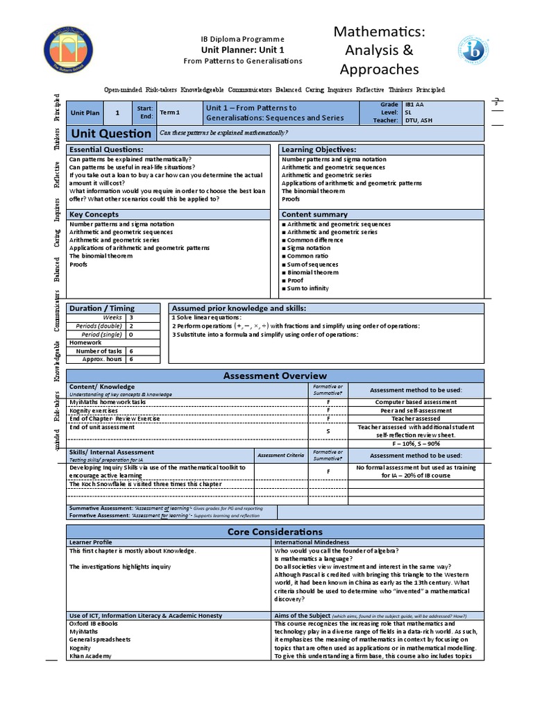 Mathematics Unit Plan: From Patterns to Generalizations - Exploring ...