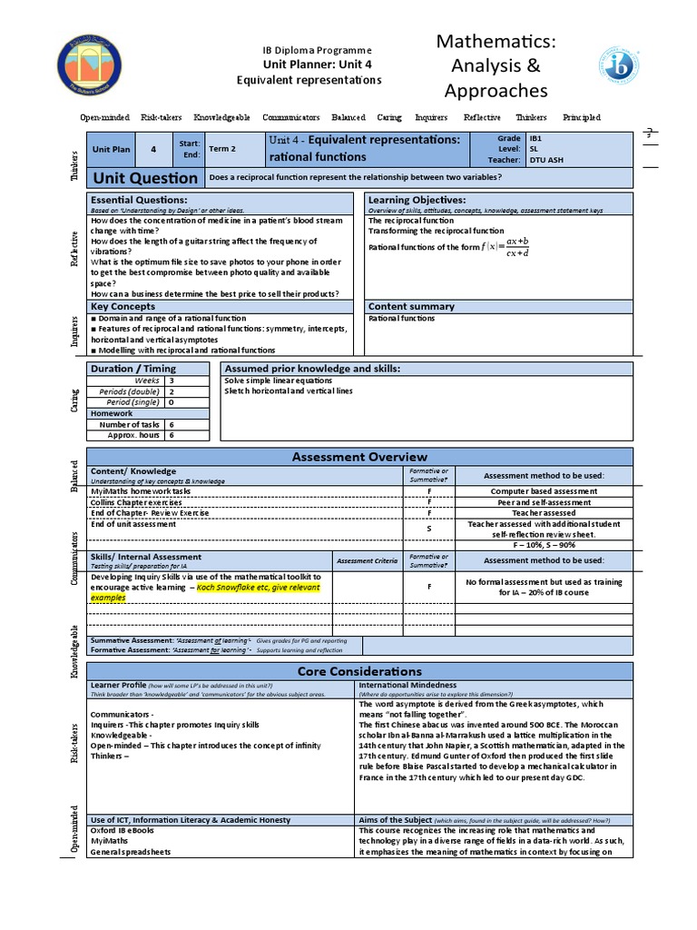 IB Math Unit 4: Rational Functions | PDF | Educational Assessment ...
