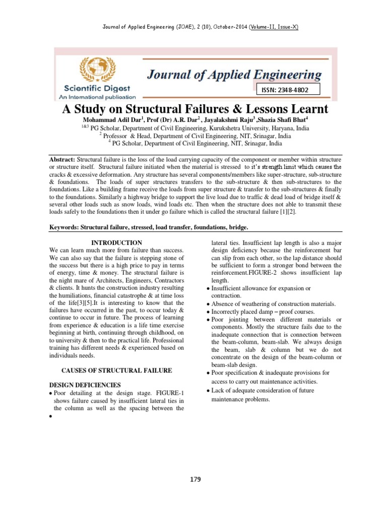 A Study On Structural Failures & Lessons Learnt: ISSN: 2348-4802 | PDF ...