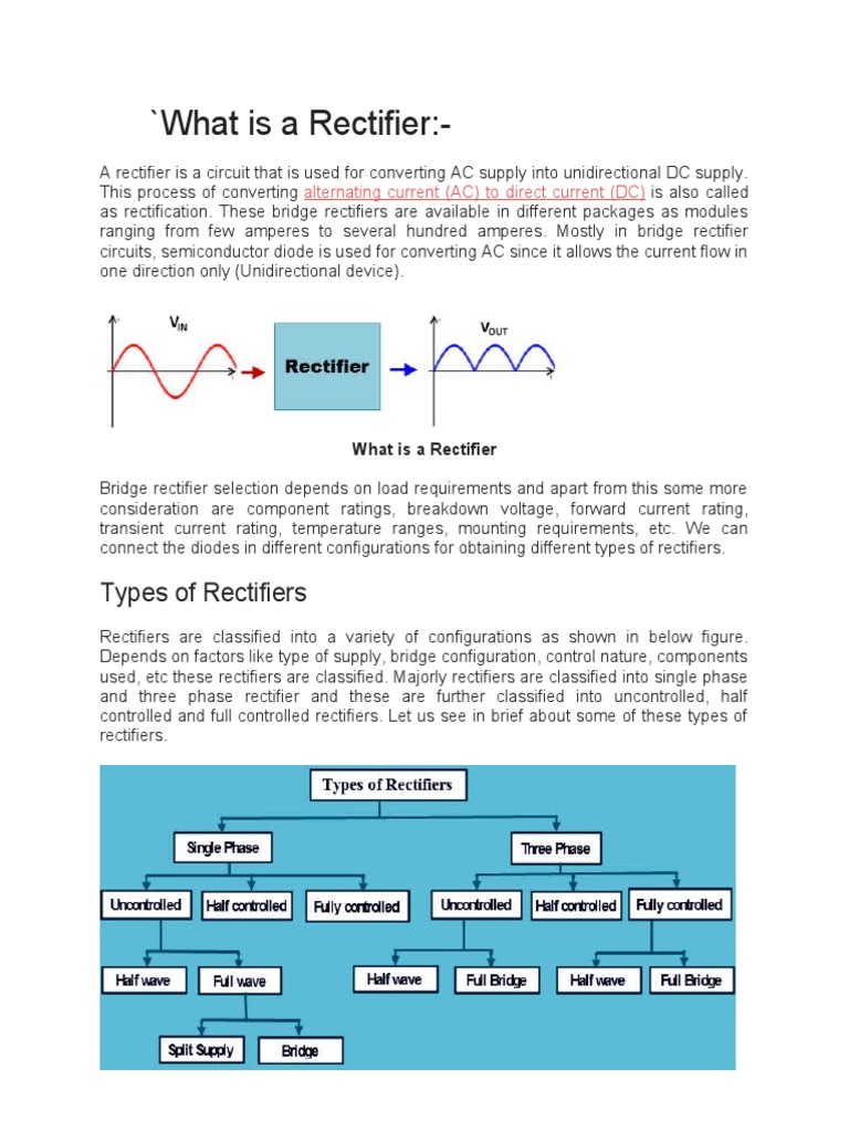 'What Is A Rectifier:-: Types of Rectifiers | PDF | Rectifier | Capacitor
