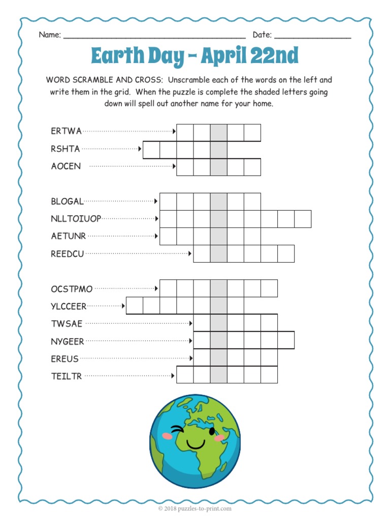Earth Day Word Scramble and Crossword | PDF