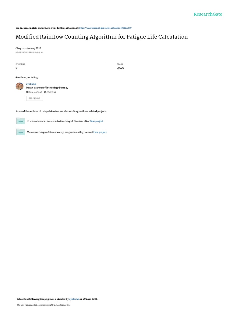 Modified Rain Ow Counting Algorithm For Fatigue Life Calculation | PDF ...