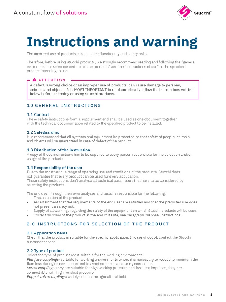 Stucchi Product Safety Instructions | PDF | Safety | Pressure