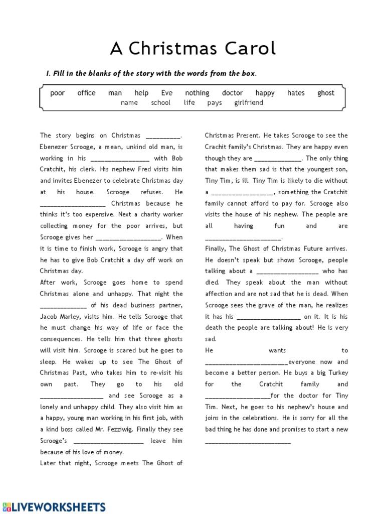 A Christmas Carol: I. Fill in The Blanks of The Story With The Words ...