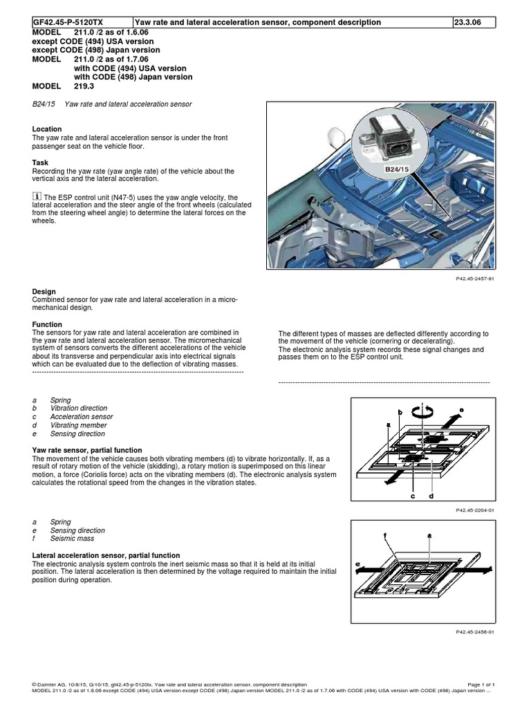 Yaw Rate and Lateral Acceleration Sensor Function | PDF | Accelerometer ...