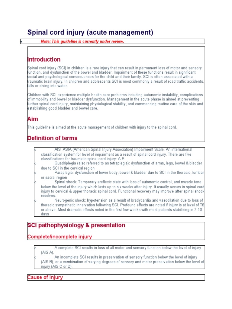Pediatric Spinal Cord Injury Guide | PDF | Urinary Incontinence ...