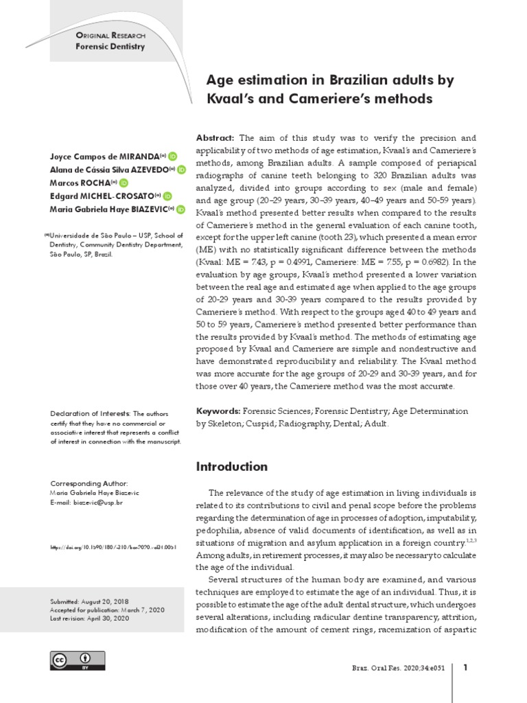 Age Estimation Kvaal Methods | PDF | Standard Deviation | Dentistry