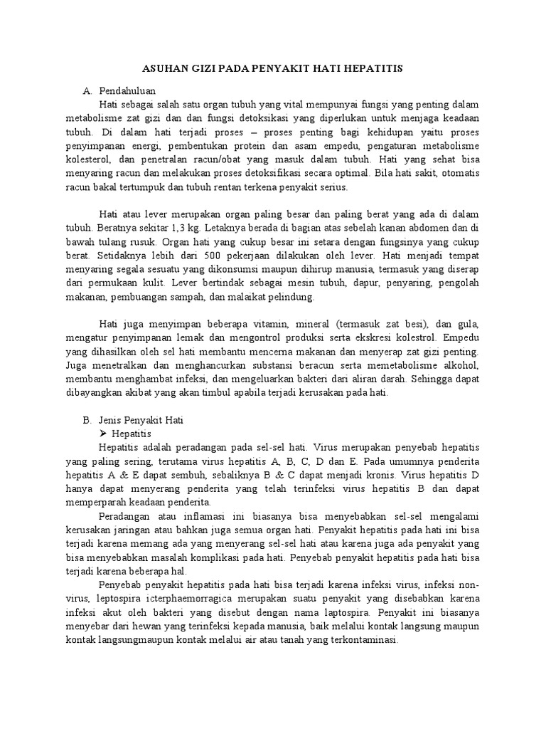 Asuhan Gizi Pada Penyakit Hati Hepatitis | PDF