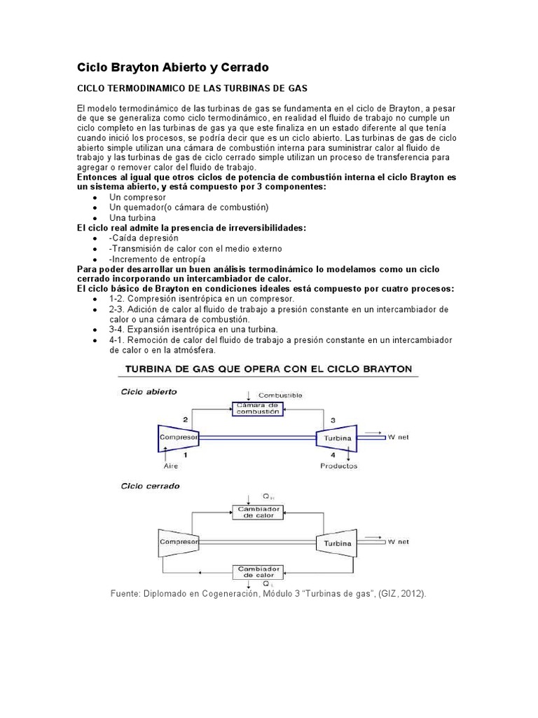 Ciclo Brayton Abierto y Cerrado | PDF | Calor | Termodinámica
