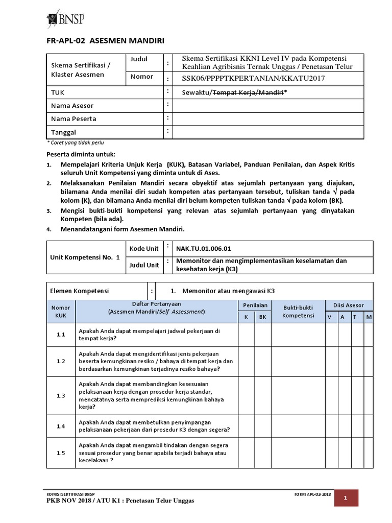 FR-APL-02-Asesmen Mandiri | PDF