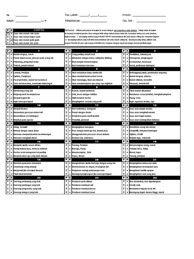 Form Tes DISC A | PDF