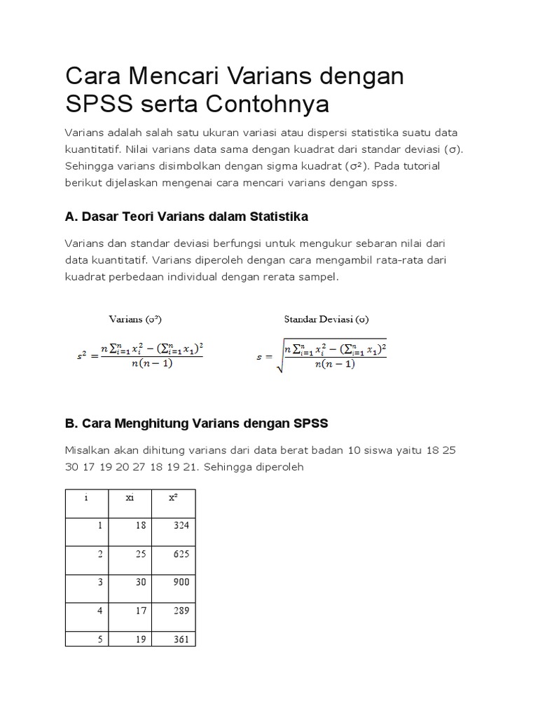 Varians SPSS: Panduan & Contoh | PDF | Metode & Bahan Ajar
