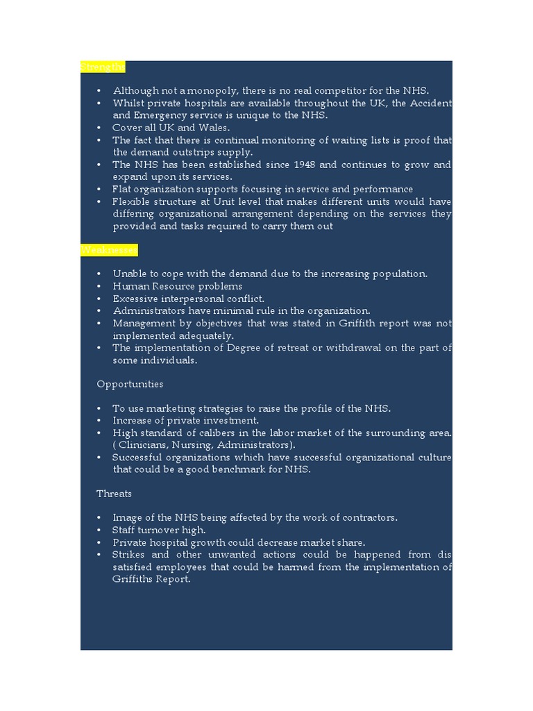 NHS SWOT Analysis: Strengths, Weaknesses, Opportunities, Threats | PDF ...