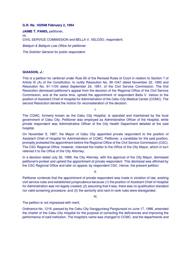 Panis V CSC | PDF | Civil Service | Justice