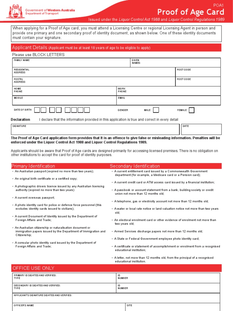 Proof of Age Card Form | PDF