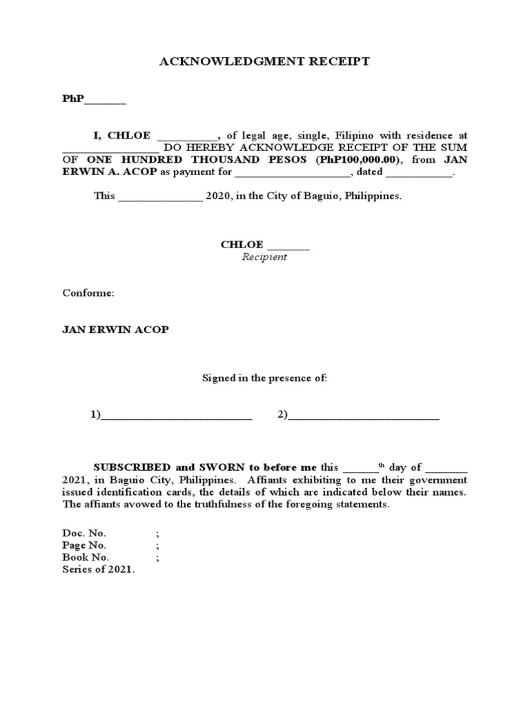 Acknowledgement Receipt Sample | PDF