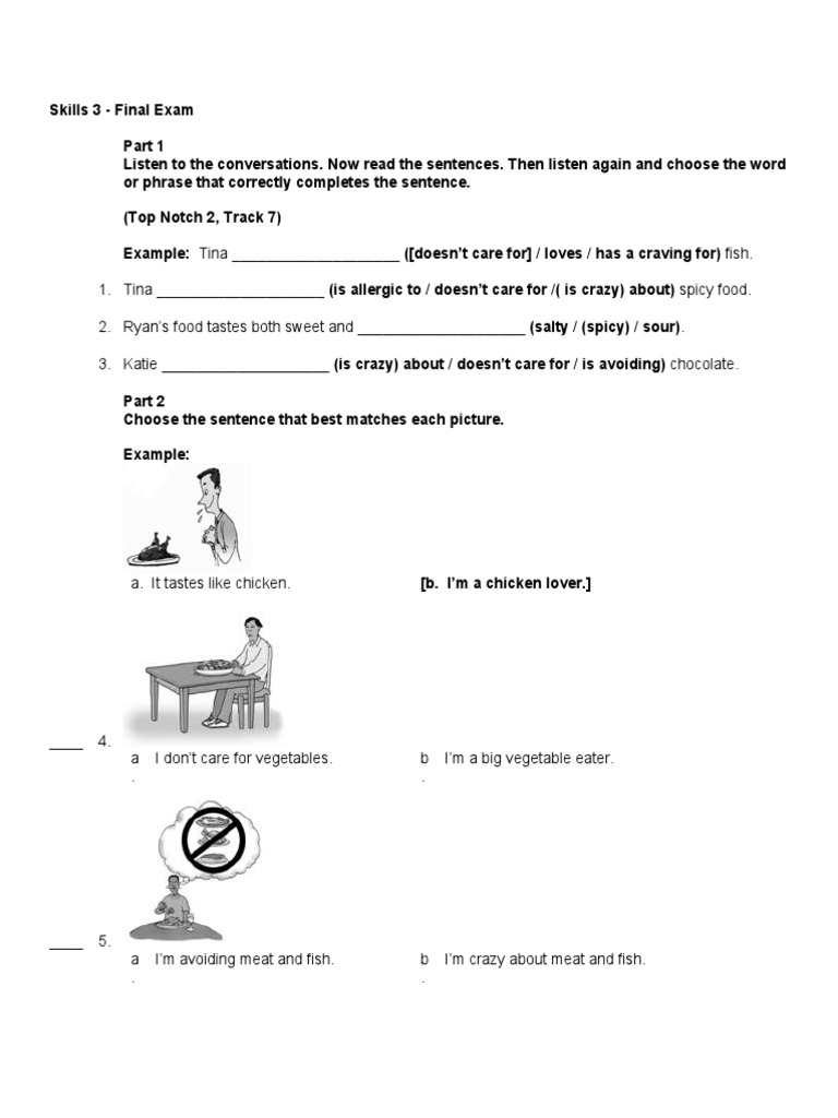 Understanding Food Preferences: A Listening and Reading Comprehension ...