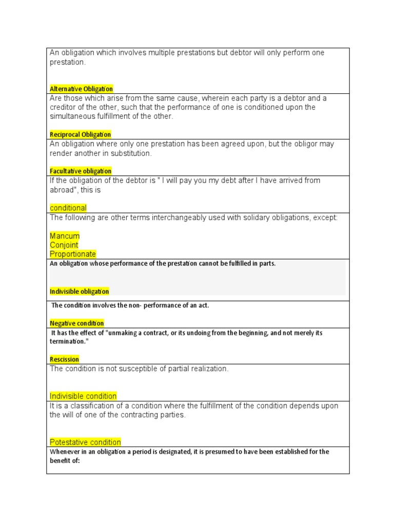 Diffirent Kind of Obligation | PDF | Debtor | Law Of Obligations