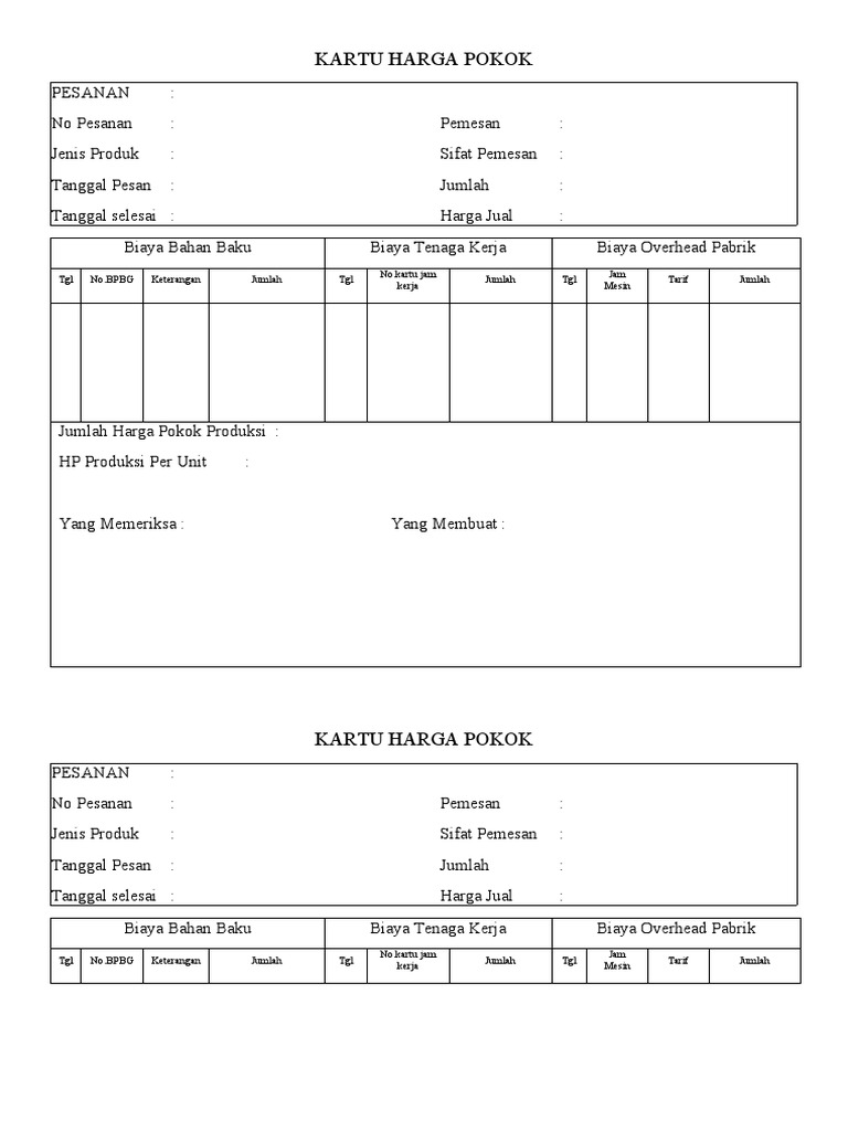 Kartu Harga Pokok | PDF