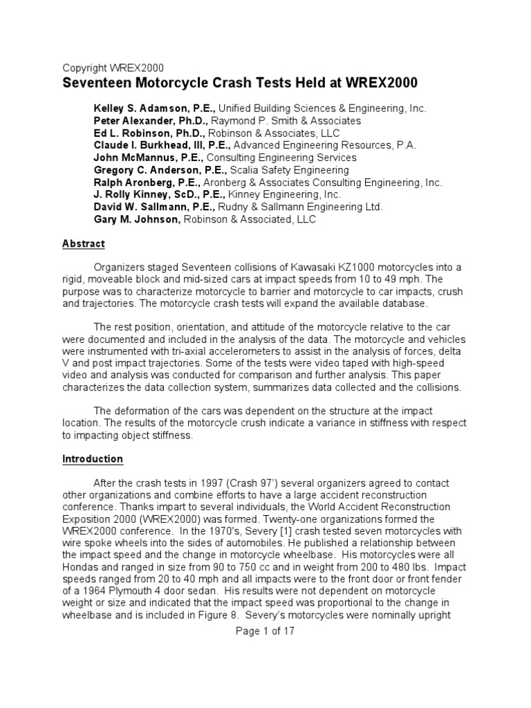 Wrex2000 Motorcycle Crash Test Paper For Wrex2000 | PDF | Trailer ...