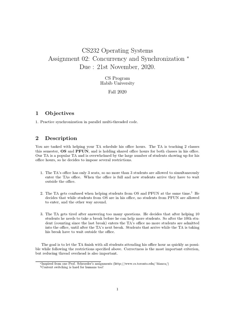 CS232 Operating Systems Assignment 02: Concurrency and Synchronization ...