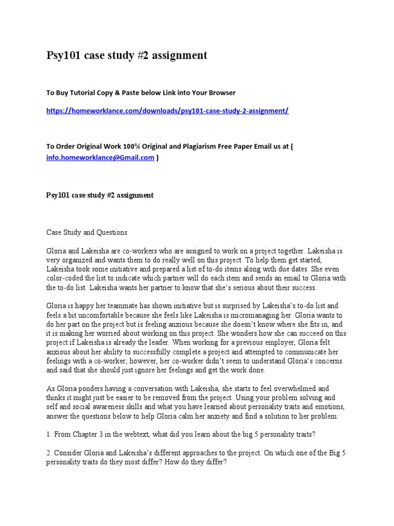 Psy101 Case Study #2 Assignment | PDF | Feeling | Anxiety