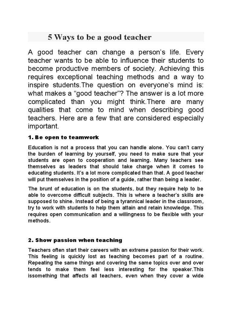 5 Ways To Be A Good Teacher | PDF | Teaching Method | Teachers