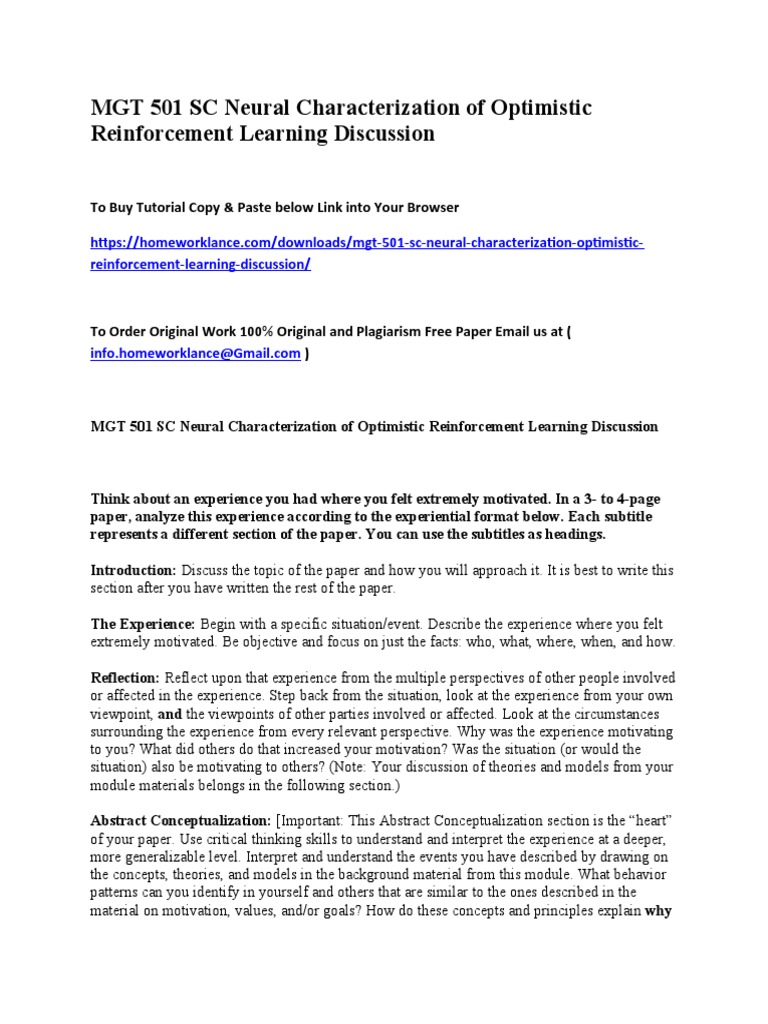 MGT 501 SC Neural Characterization of Optimistic Reinforcement Learning ...