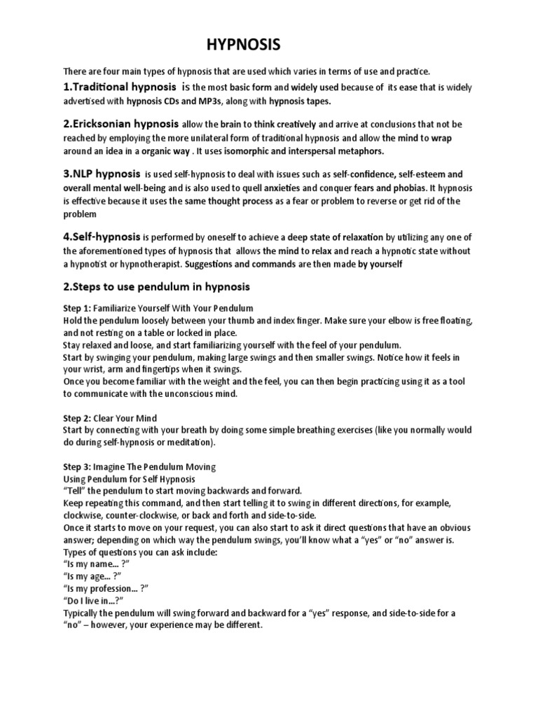 Hypnosis: 1.traditional Hypnosis Is 2.ericksonian Hypnosis | PDF ...