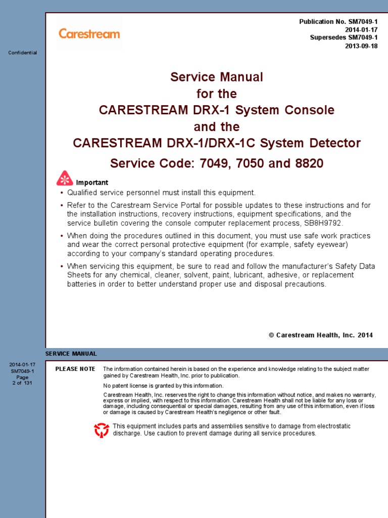 Service Manual For The CARESTREAM DRX-1 System Console and The ...