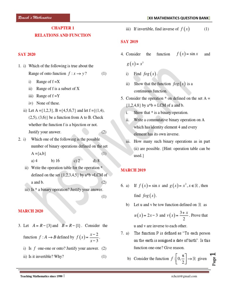 Hsslive-1. Relations and Functions | PDF | Function (Mathematics ...