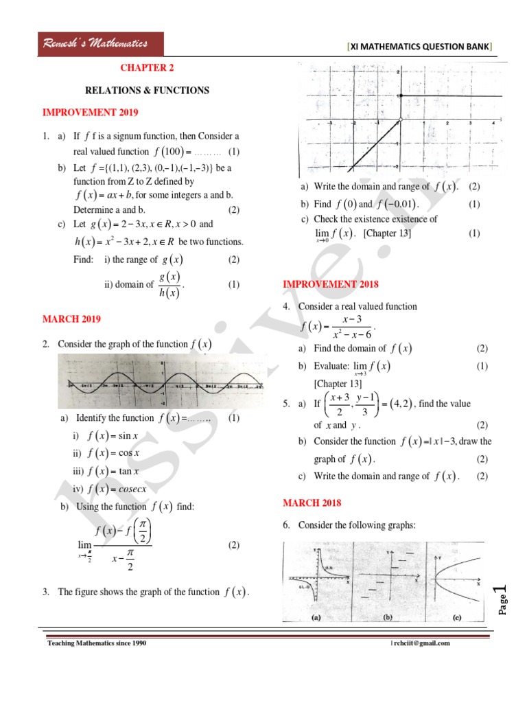 Hsslve-Xi-Maths-2. Relations and Functions | PDF | Domain Of A Function ...
