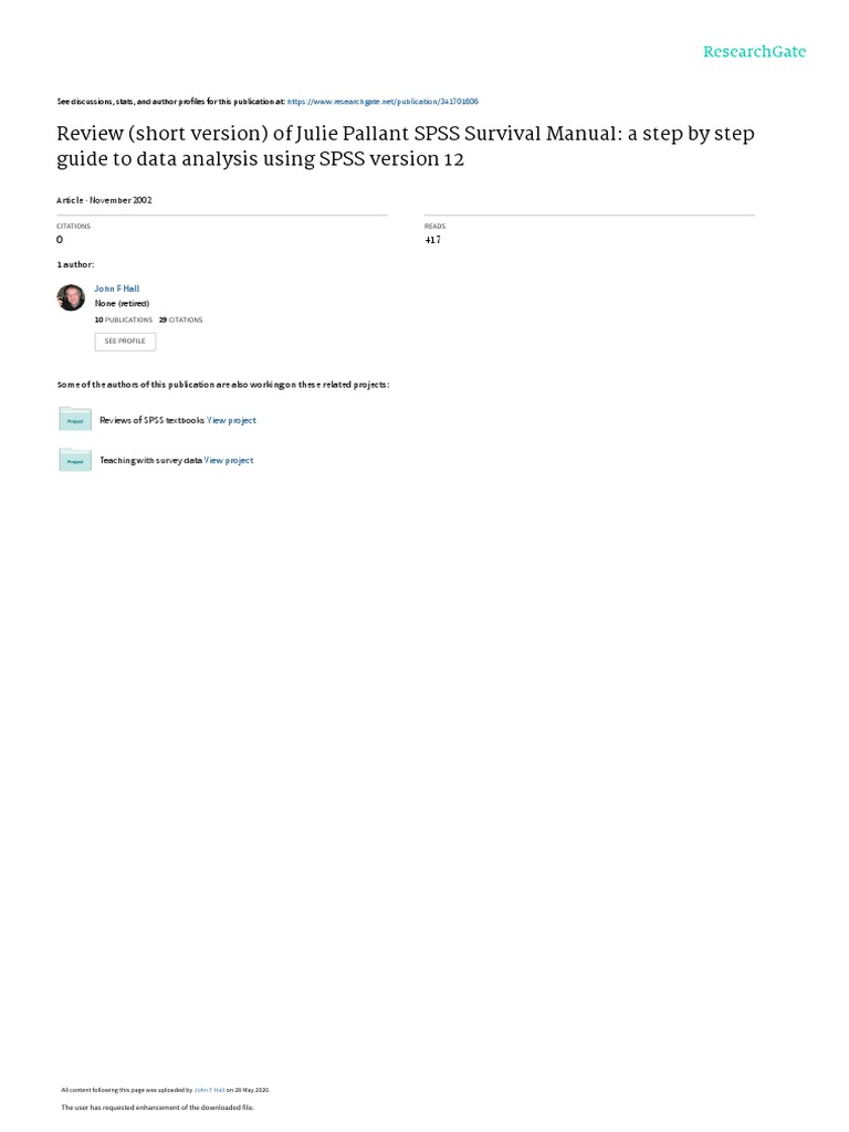 Review (Short Version) of Julie Pallant SPSS Survival Manual: A Step by Step Guide To Data ...