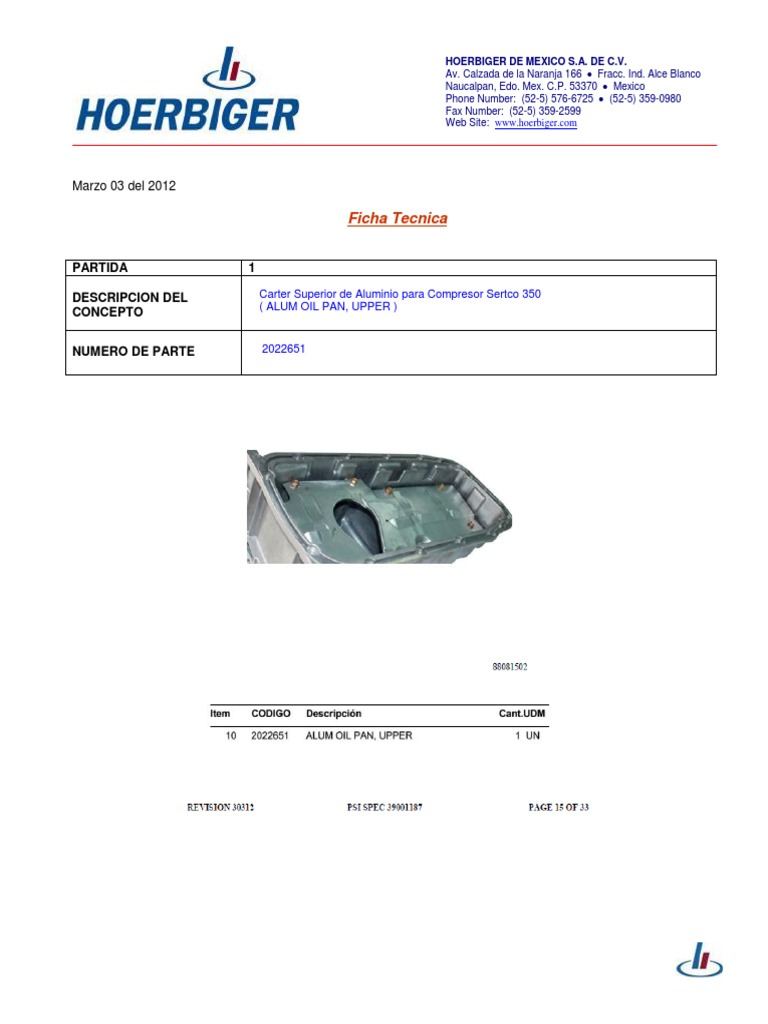 Ficha Tecnica Carter Aluminio | PDF | Tecnología