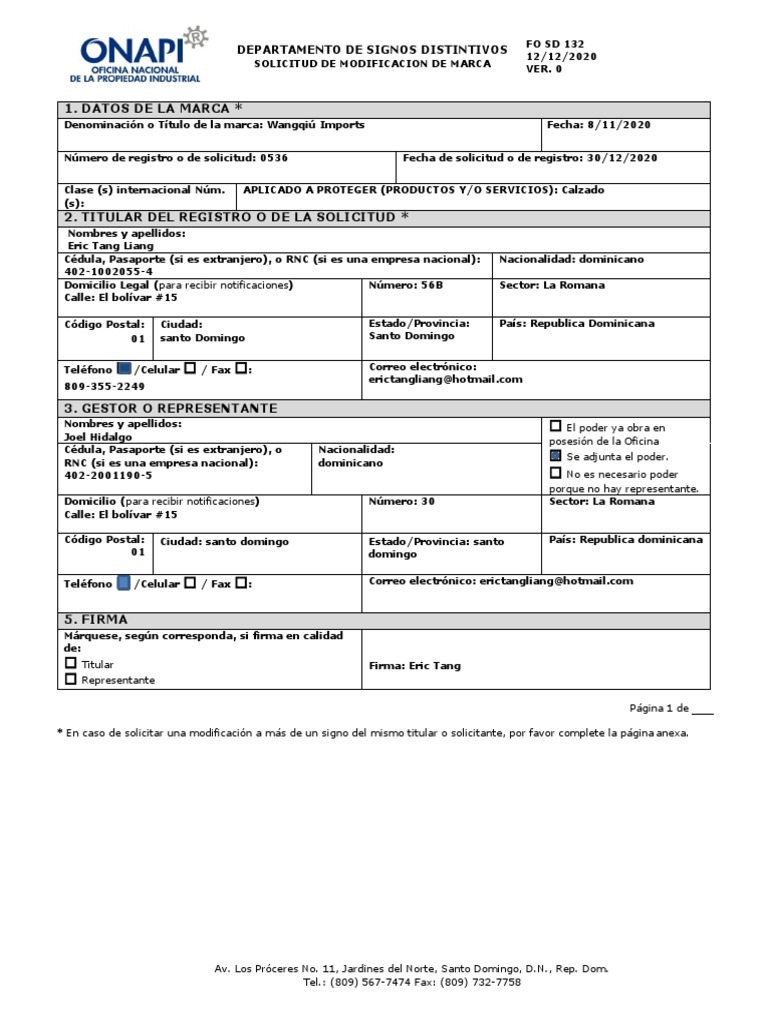 ONAPI Formulario | PDF | República Dominicana | Informática