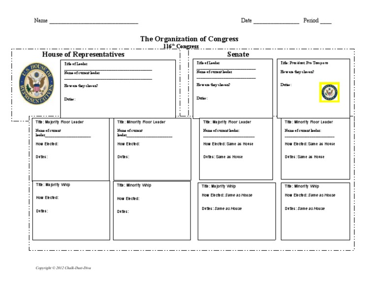 Organization of Congress Worksheet | PDF | Party Leaders Of The United ...