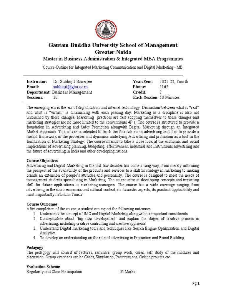Course Outline IMC & DM 2021 | PDF | Digital Marketing | Marketing ...