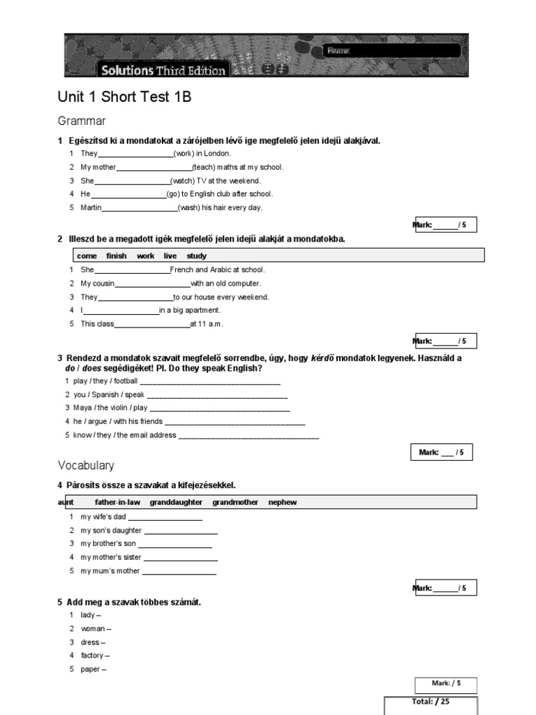 Solutions Elementary Test Unit2 | PDF