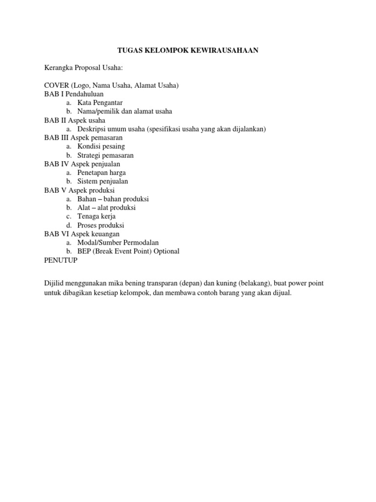 Kerangka Proposal Usaha | PDF