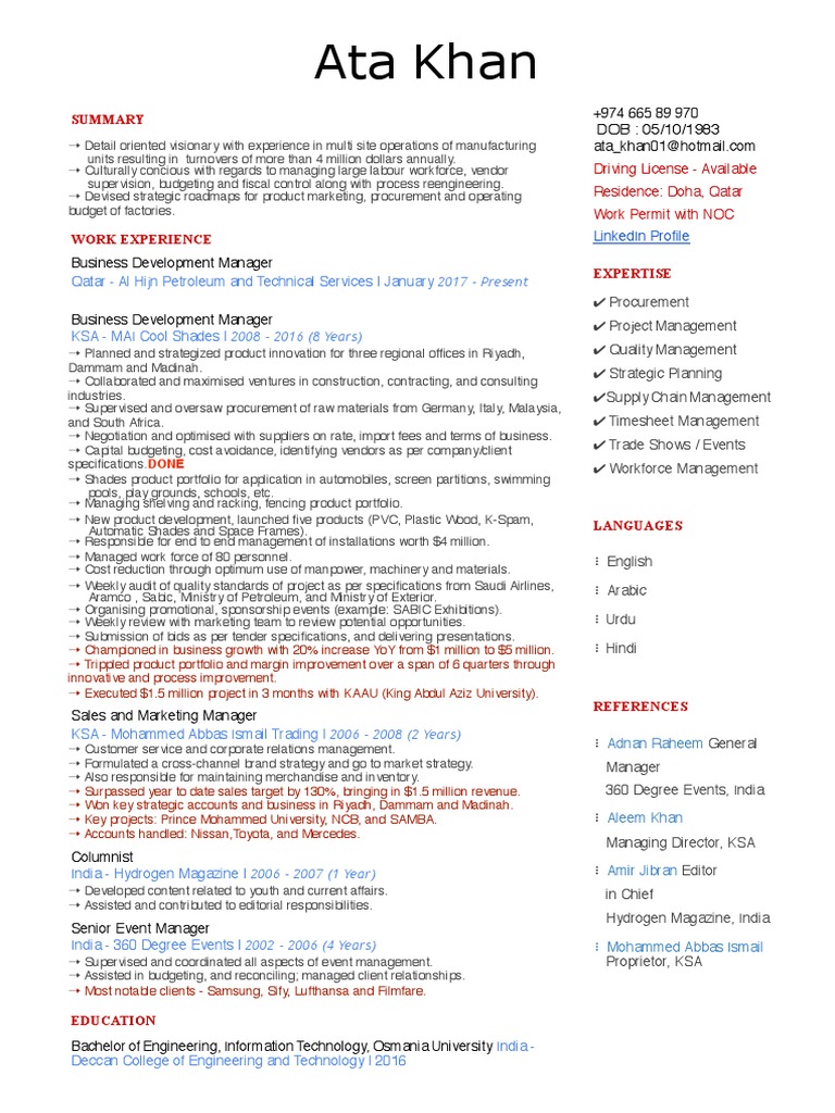 DOB Updated CV | PDF | Saudi Arabia | Procurement