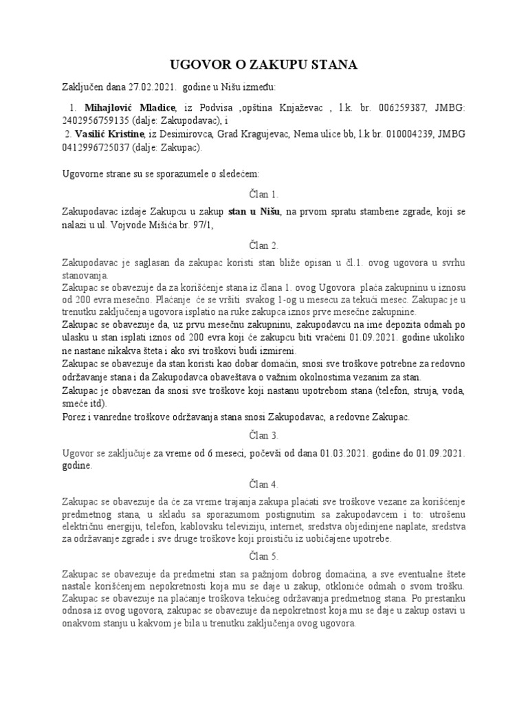 Ugovor O Prodaji Stana Primjer