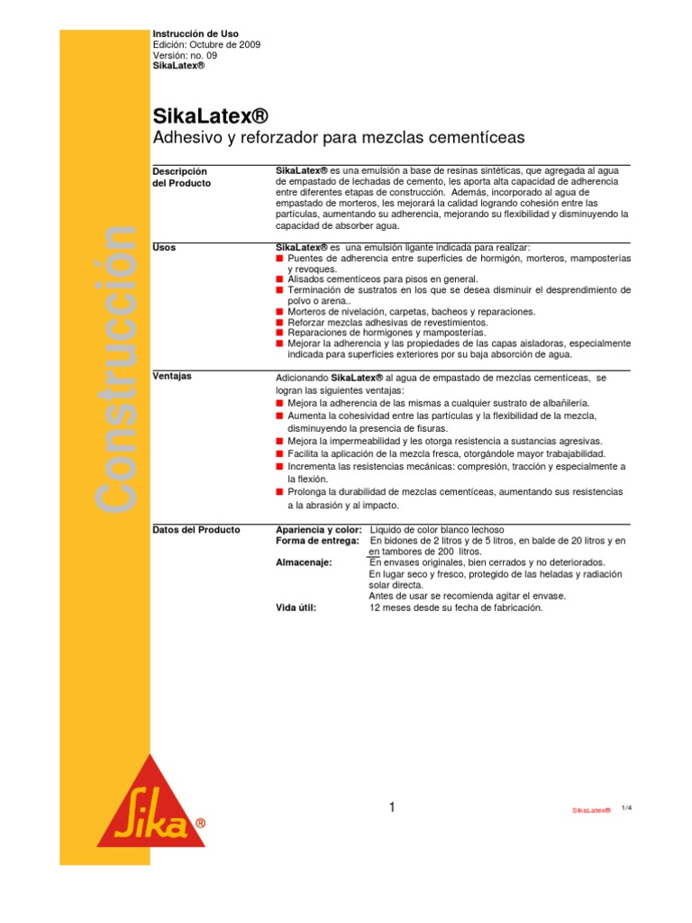 Sika Latex | PDF | Hormigón | Cemento