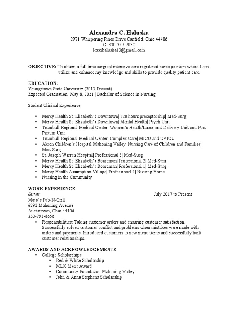 Alexandra Haluska Resume | PDF | Nursing | Health Care