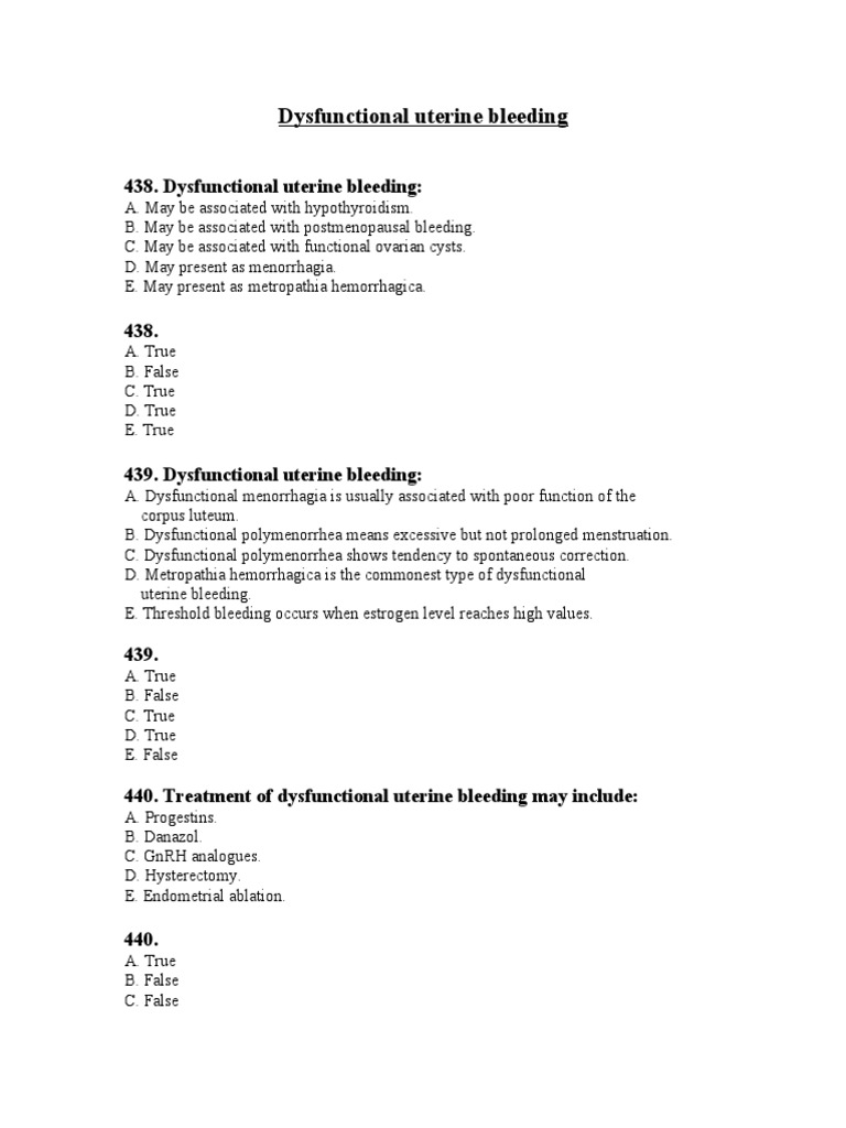 Abnormal Uterine Bleeding MCQ | PDF | Menstruation | Animal Female Reproductive System