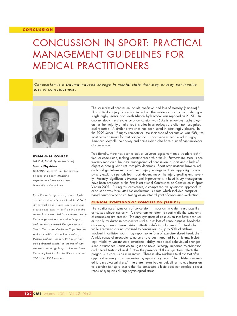 Concussion in Sport: Practical Management Guidelines For Medical ...