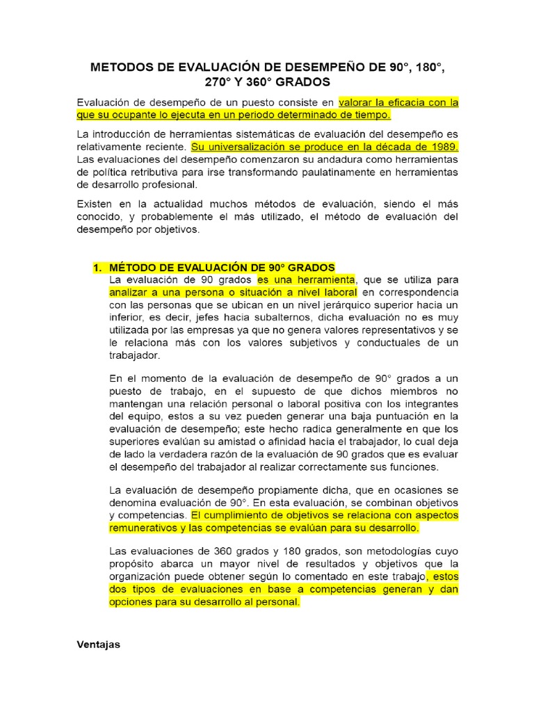 Metodos de Evaluación de Desempeño de 90, 180, 270 y 360 Grados PDF | PDF